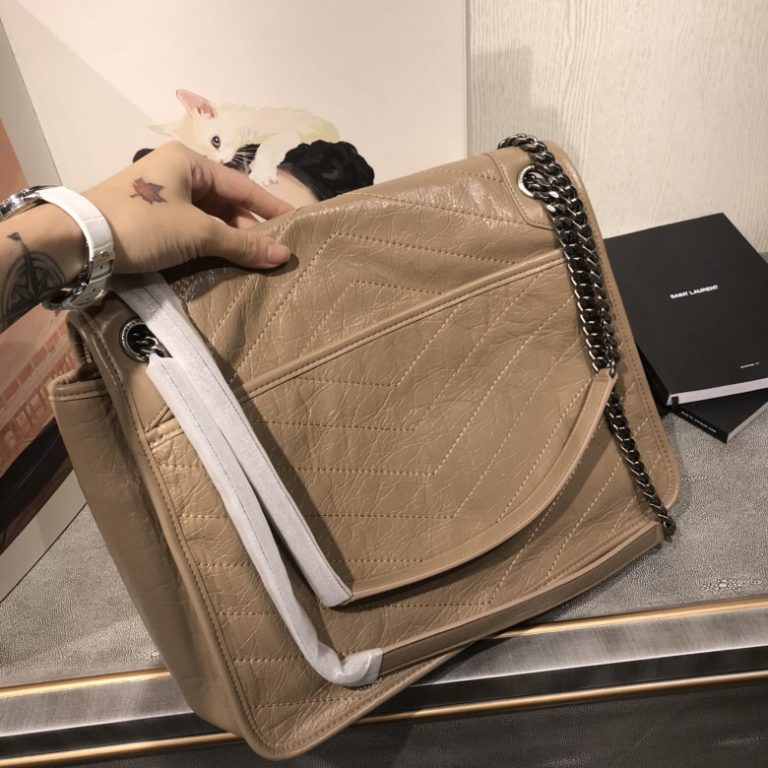 圣罗兰包包官网Saint Laurent YSL NIKI 大号杏色小牛皮 褶皱绗缝真皮链条包-香奈兒包包官方旗艦店 Gucci Fendi Chanel